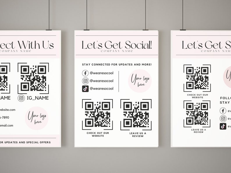 Custom QR Code Sign I Lets Get Social Sign I Editable Canva Template I ...