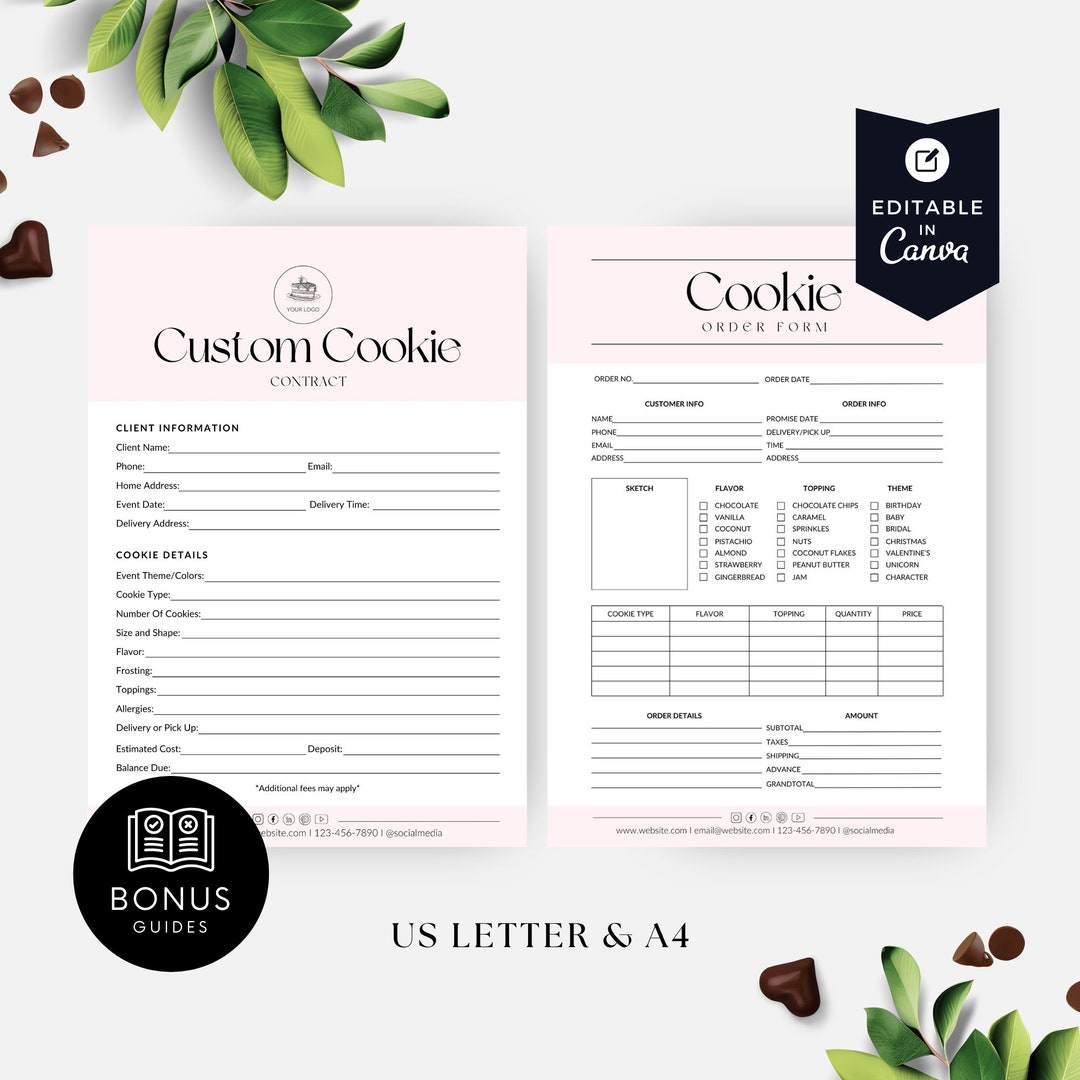 Cookie Contract and Order Form Template, Custom Bakery Agreement Form ...