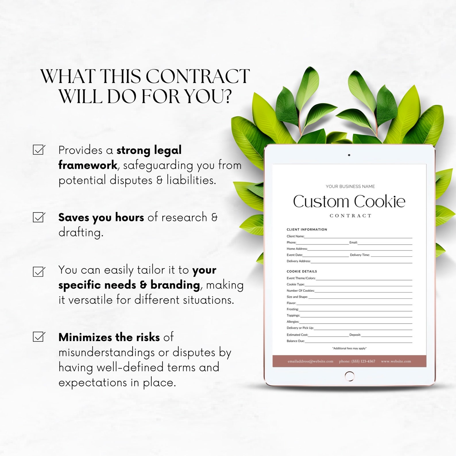 Printable Cookie Contract Template, Editable Bakery Biscuit Agreement ...