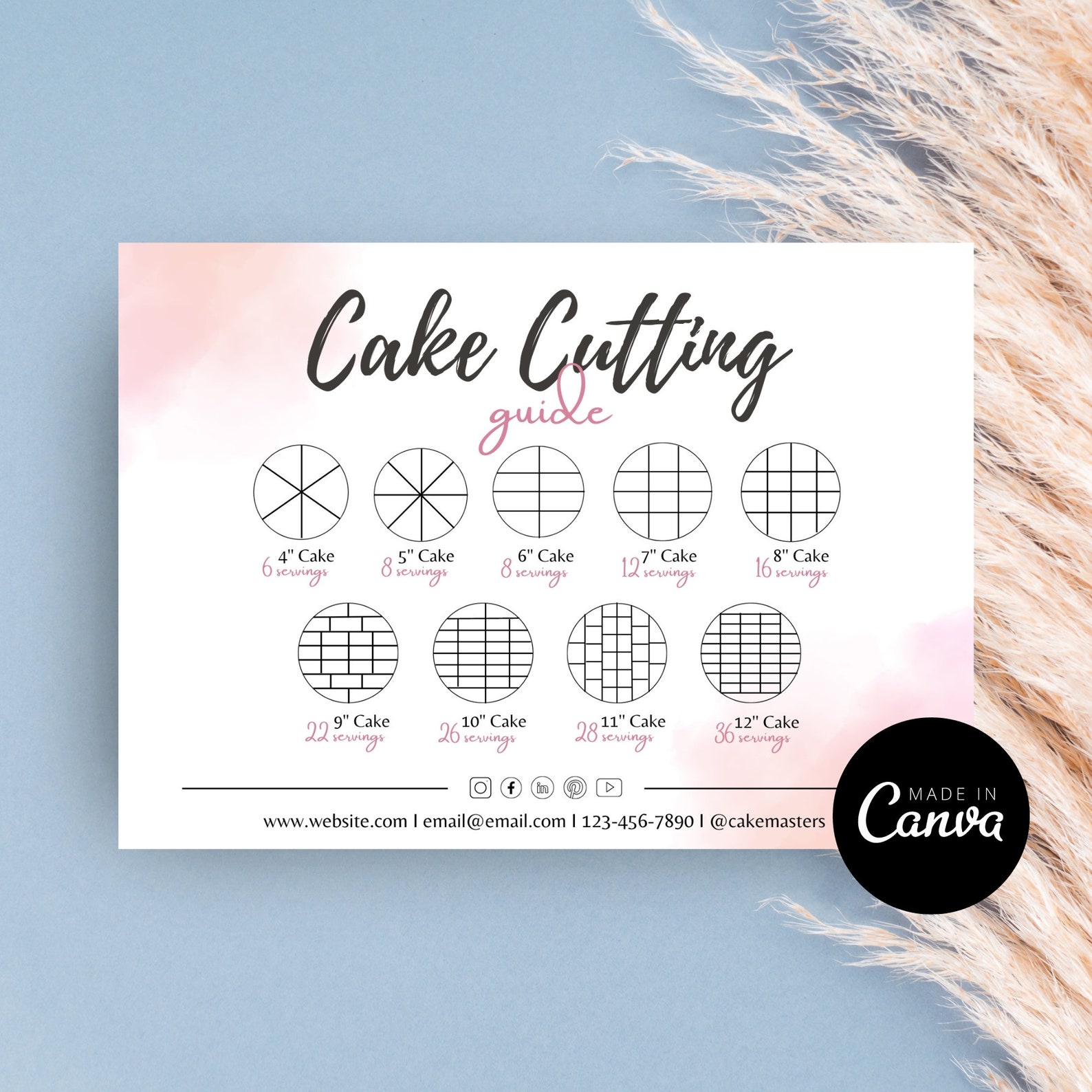 Round Cake Cutting Guide Digital Download Bakery Template Baker ...