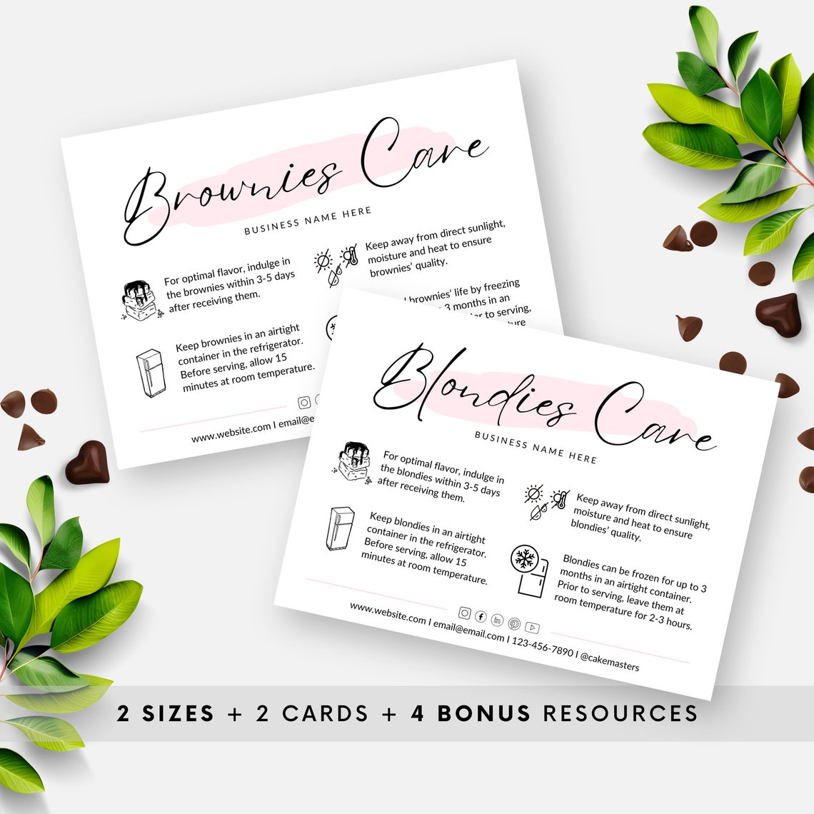 Watercolor Brownie Care Card Template, Editable Blondie Care Guide ...