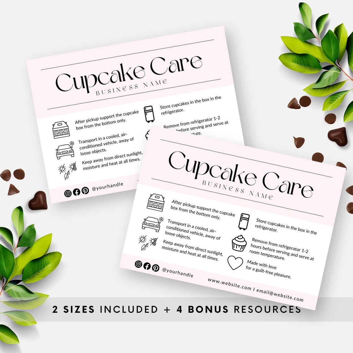 Pink Cupcake Care Card Canva Template, Editable Muffin Care Instruction ...