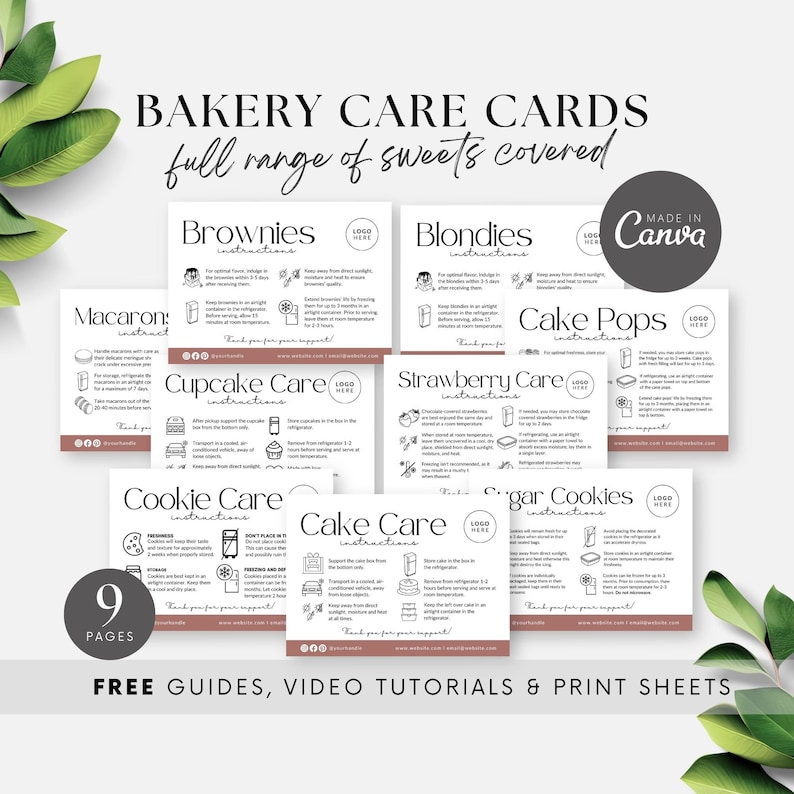 Minimalist Bakery Care Cards, Cake Care Instructions Card, Home Bakery ...