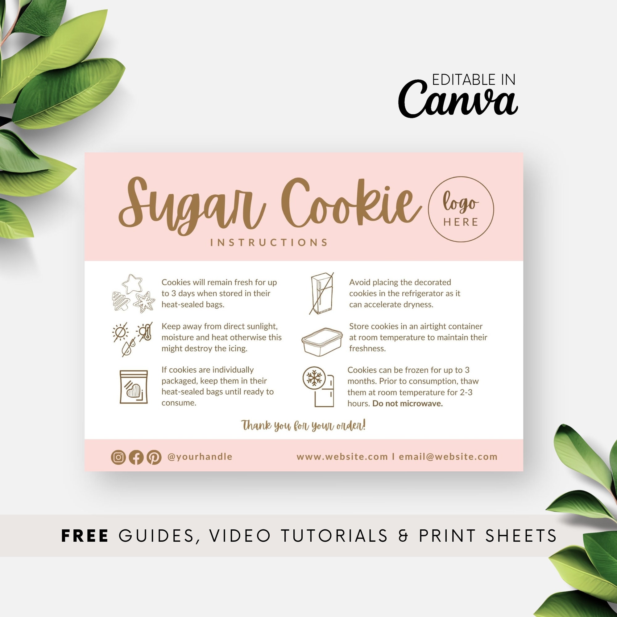 Sugar Cookie Care Card Template, Decorated Cookie Care Instructions ...