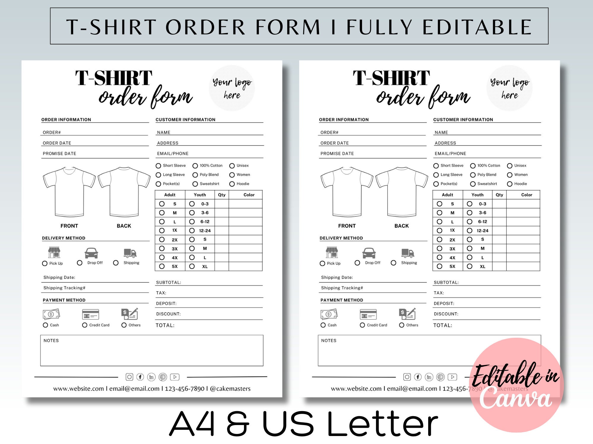 Tshirt Order Form Template I Custom Order Form Editable in - Etsy