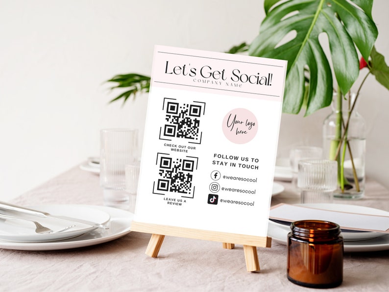 Custom QR Code Sign I Lets Get Social Sign I Editable Canva Template I ...