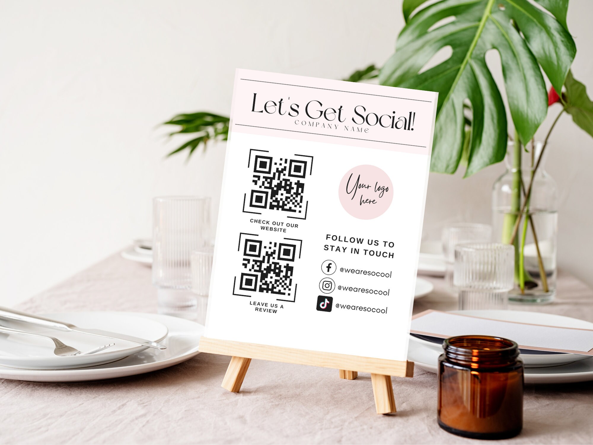 Custom QR Code Sign I Lets Get Social Sign I Editable Canva Template I ...