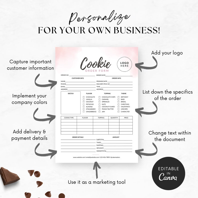 Cookie Contract and Order Form Template, Custom Bakery Agreement Form ...