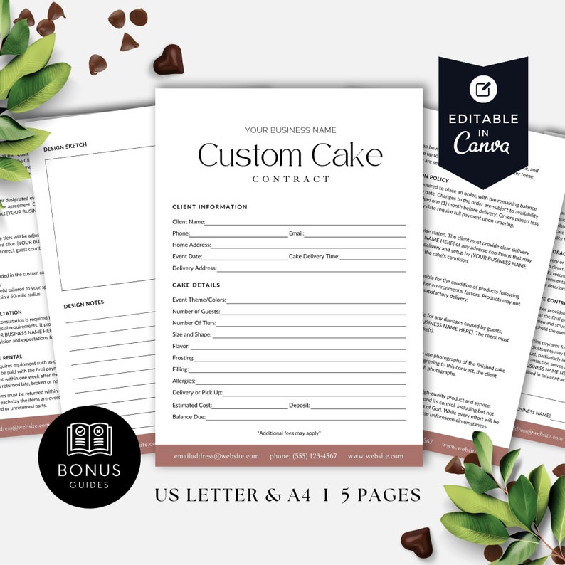 Cake Contract Template, Editable Custom Cake Agreement, Bakery Policy ...