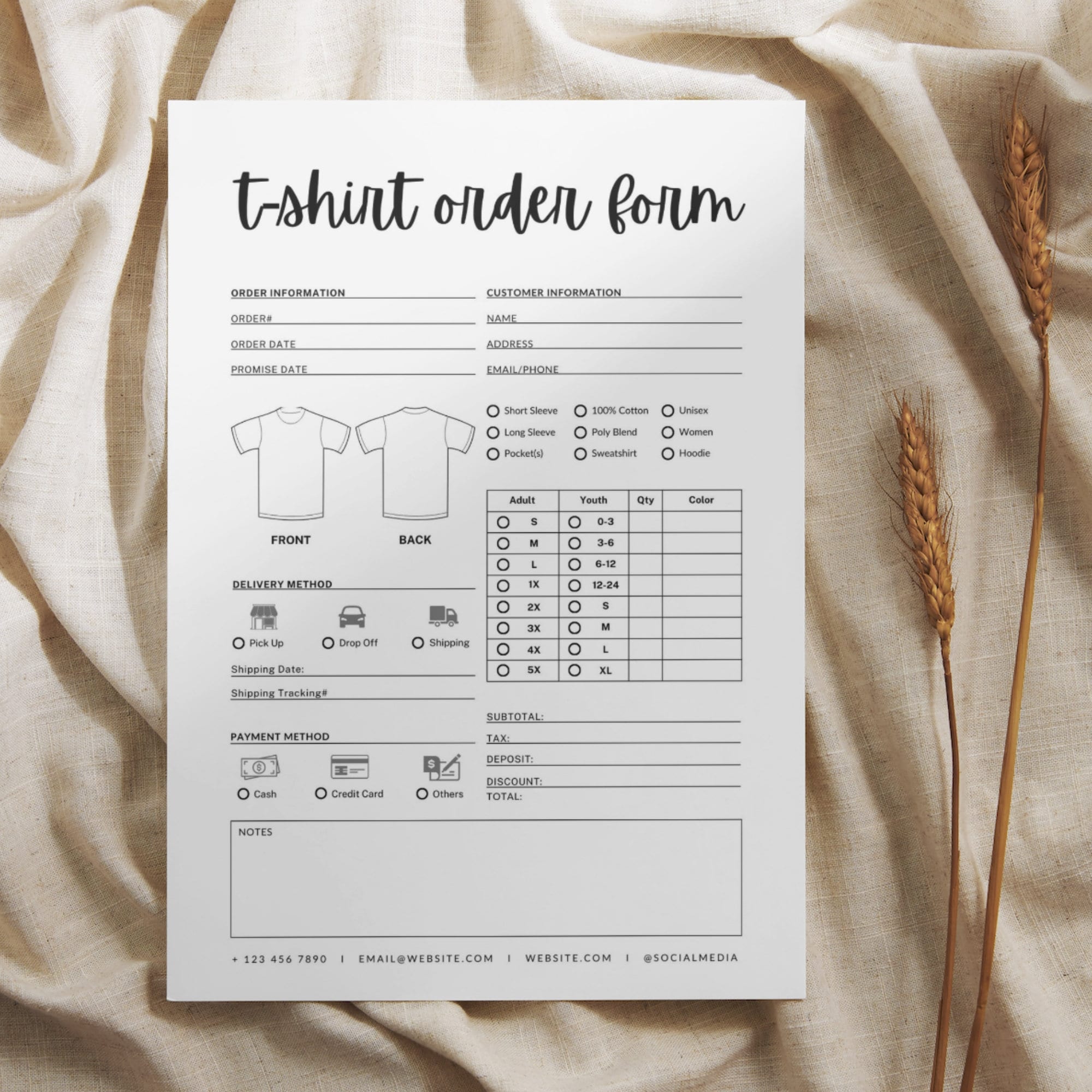 T Shirt Order Sheet Template, Simple Shirt Order Form for Small ...