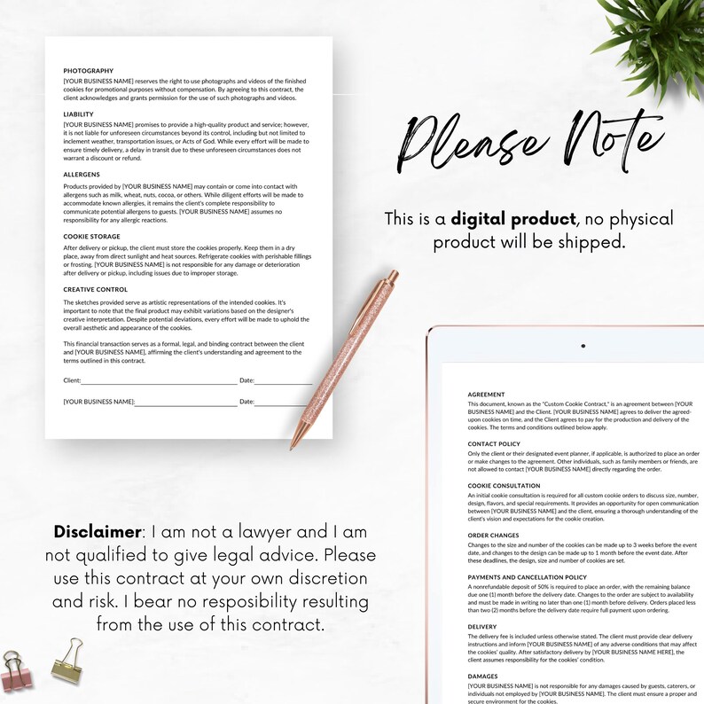 Printable Cookie Contract Template, Editable Bakery Biscuit Agreement ...