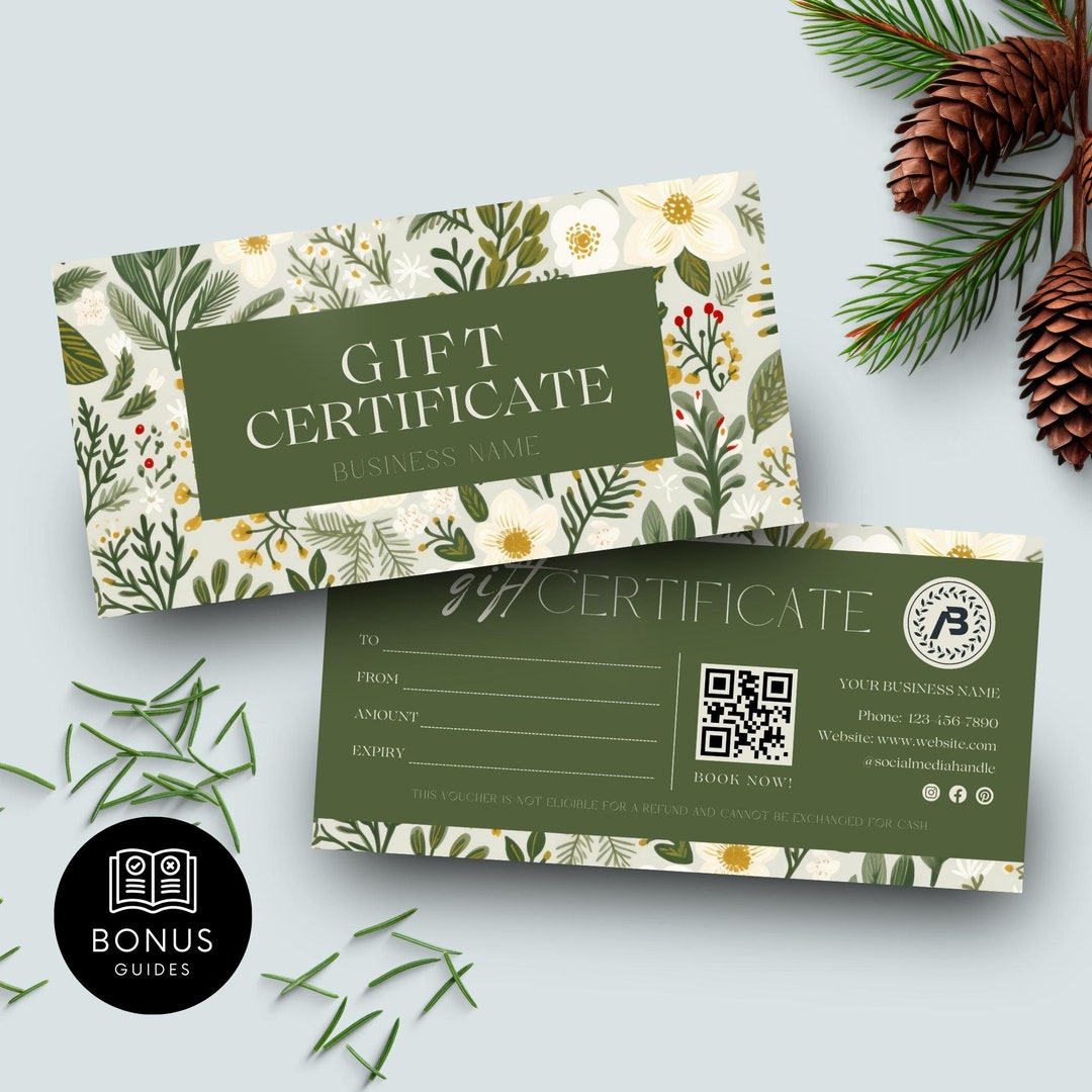 Floral Christmas Gift Vaucher Template Small Business Gift Certificate ...