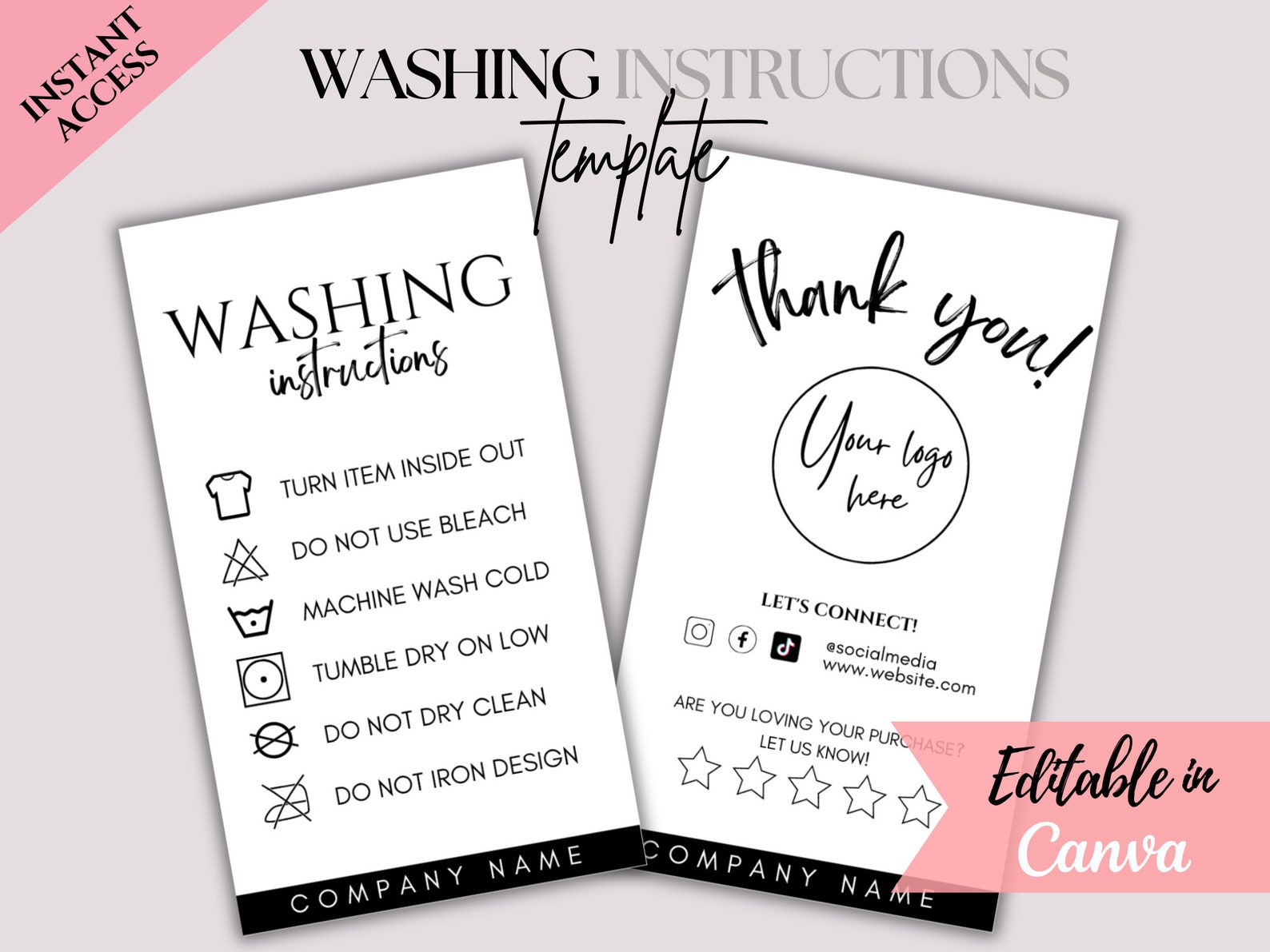 Editable T Shirt Washing Instructions Card Template Printable Clothing ...