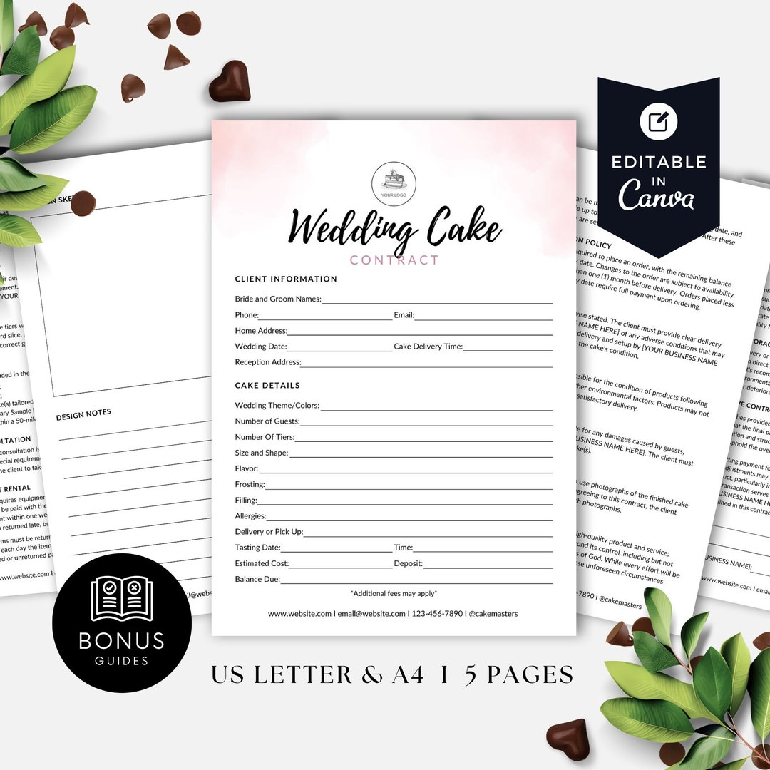 Wedding Contract Cake Template, Editable Bakery Agreement, Printable ...