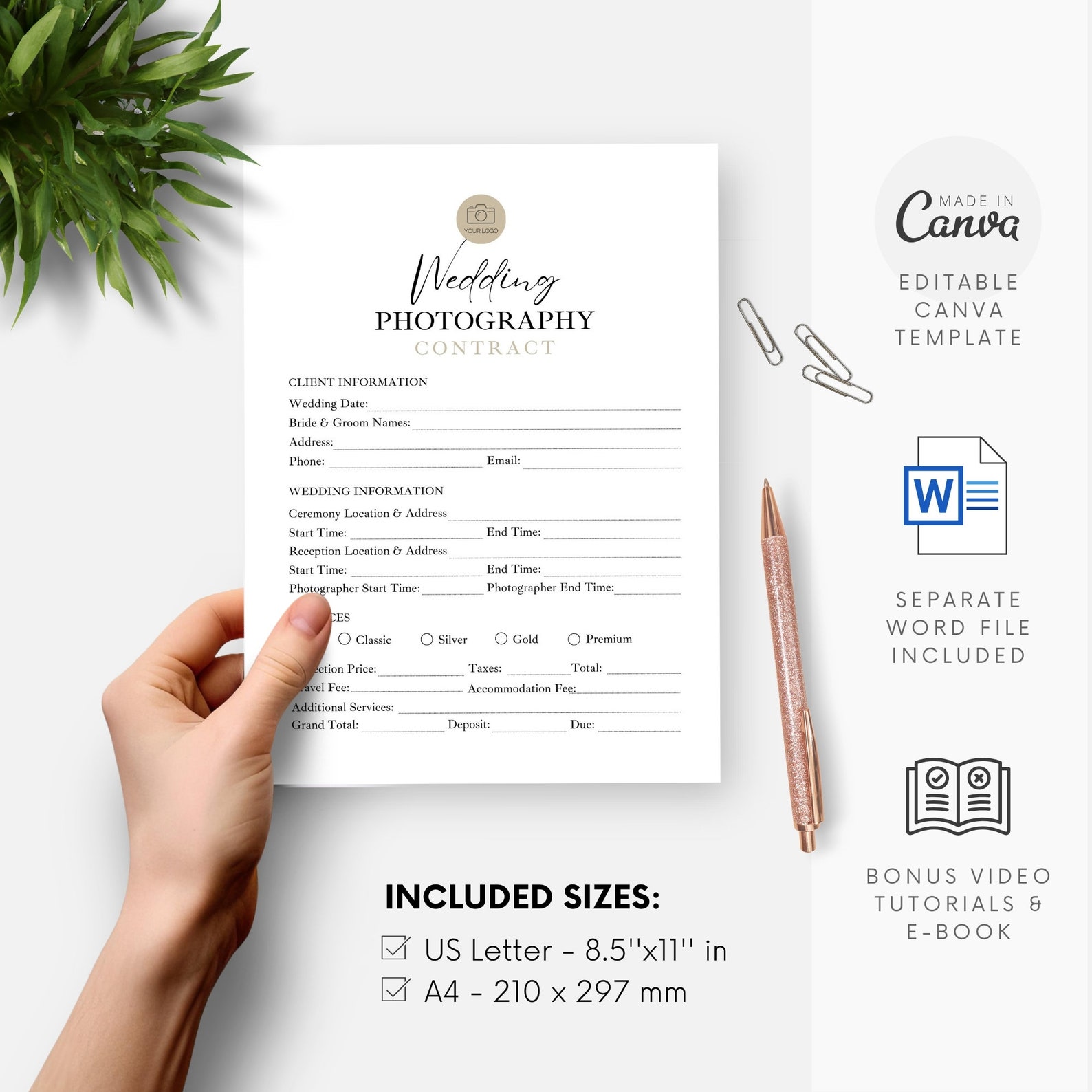 Wedding Photography Contract Canva Template, Printable Wedding Forms ...