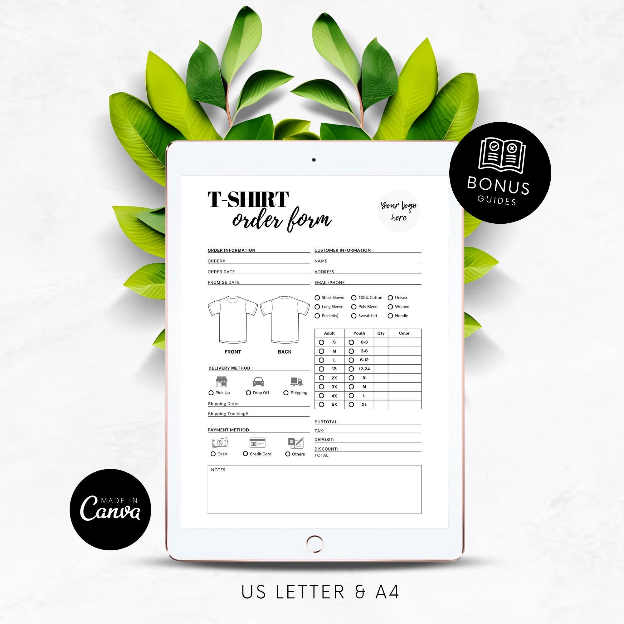 T Shirt Order Sheet Template, Simple Shirt Order Form for Small ...