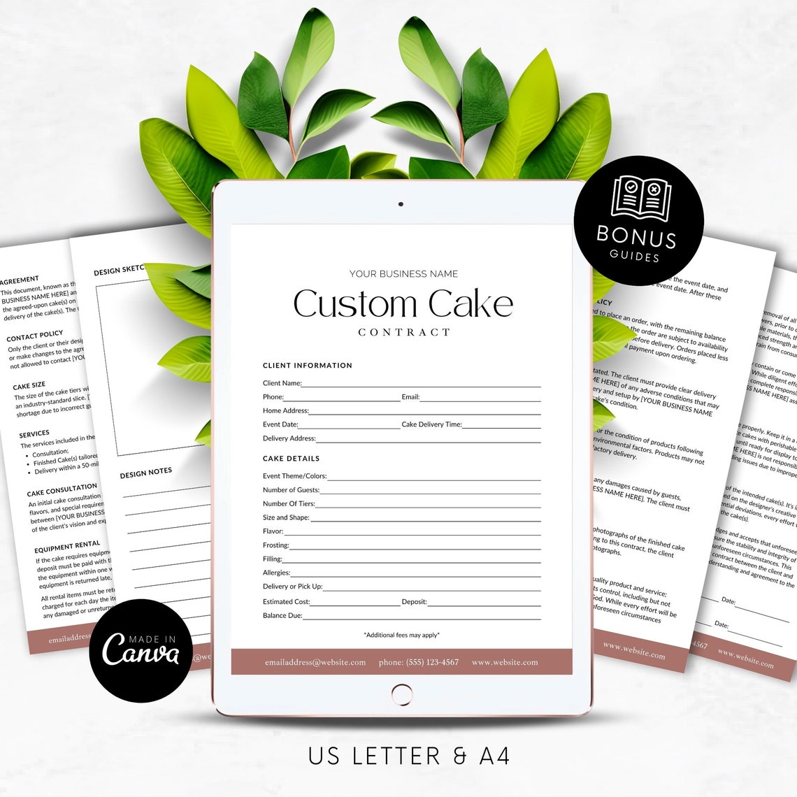 Cake Contract Template, Editable Custom Cake Agreement, Bakery Policy ...