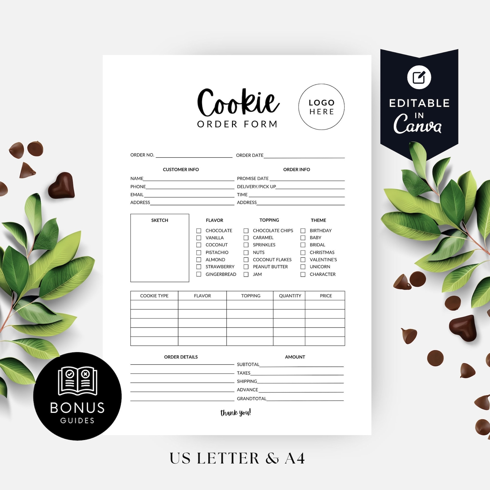 Cookie Order Form Editable Template, Custom Biscuit Purchase Form for ...