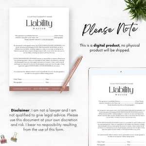 Release of Liability for Photographers Waiver Form Photography Client ...