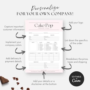 Printable Cakepop Order Form, Cake Pop Templates for Canva, Cakesicles ...