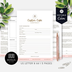 Cake Contract Template, Editable Custom Cake Agreement, Bakery Policy ...