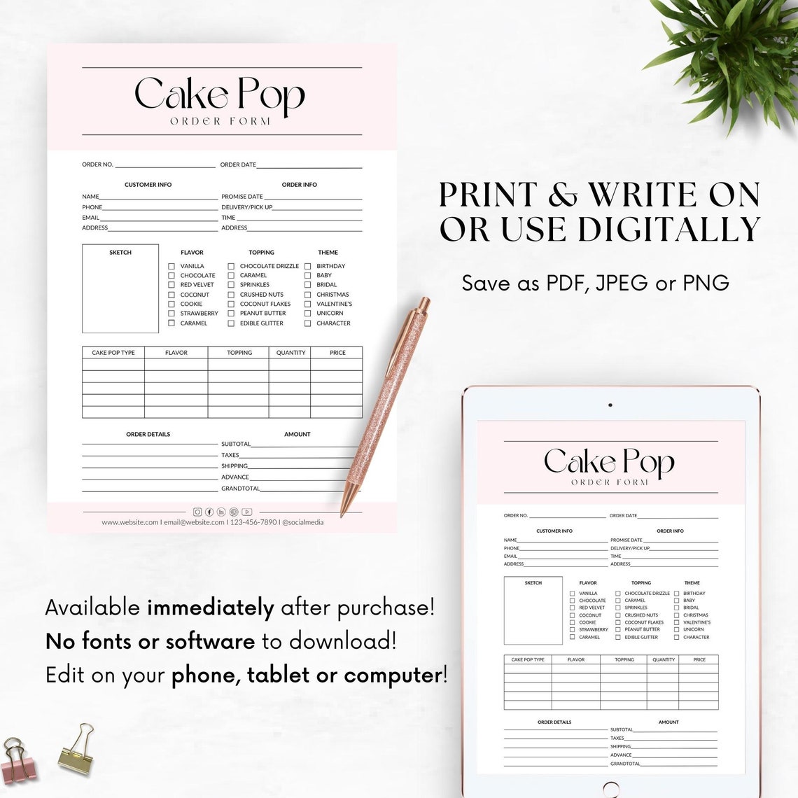 Printable Cakepop Order Form, Cake Pop Templates for Canva, Cakesicles ...
