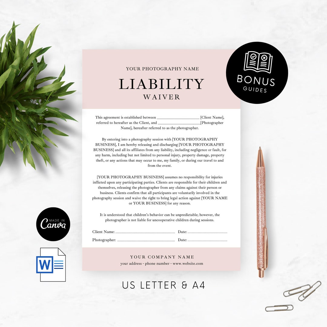 Legal Liability Waiver Template for Photographers Waiver and Release ...