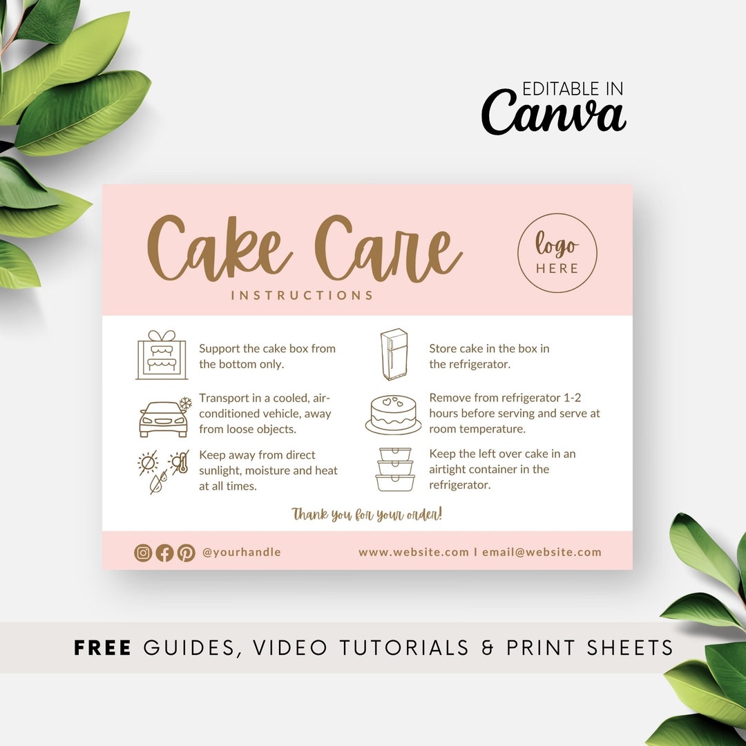 Cake Care Instruction Card Printable, Cake Care Guide, Cake Care Label ...