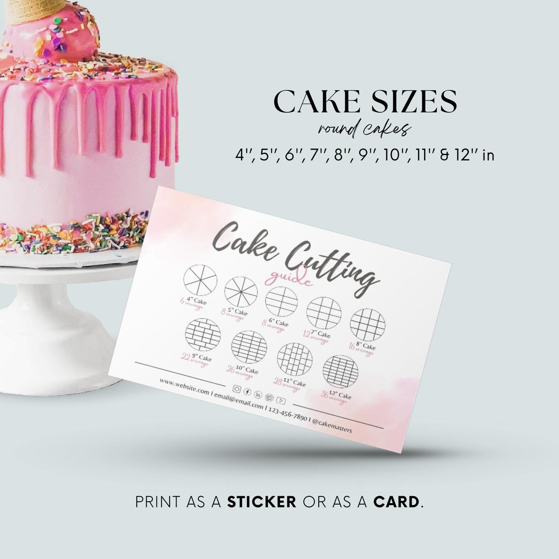 Round Cake Cutting Guide Digital Download Bakery Template Baker ...