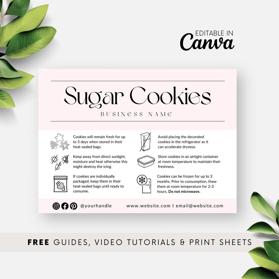 Pink Sugar Cookie Care Card Template, Decorated Cookies Care ...