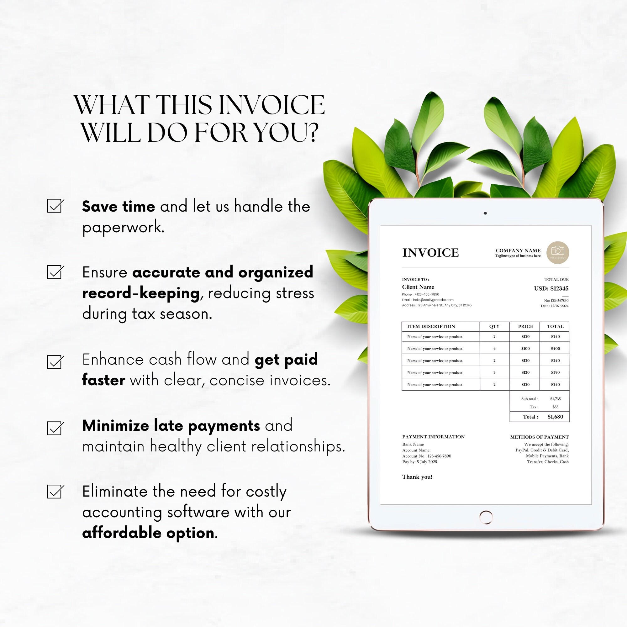 Client Invoice Template Canva Billing Form Boho Small Business - Etsy
