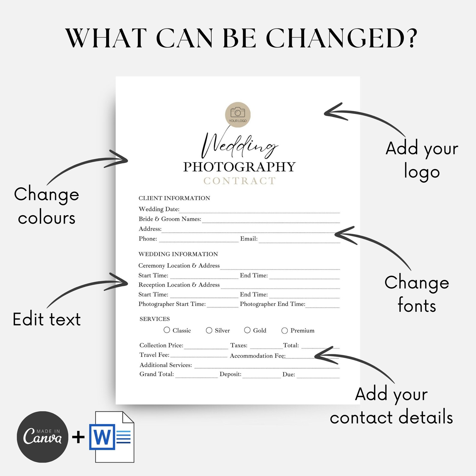 Wedding Photography Contract Canva Template, Printable Wedding Forms ...
