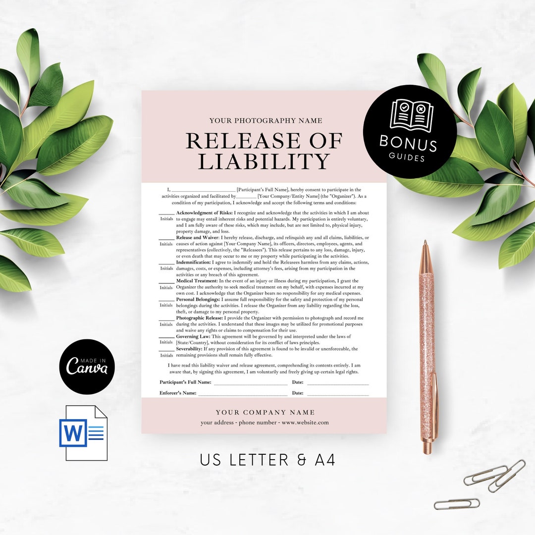 General Liability Waiver Form Risk Acknowledgment All Purpose Legal ...