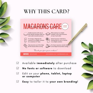 Macaron Care Guide Template, Editable Macaron Care Card, Printable ...