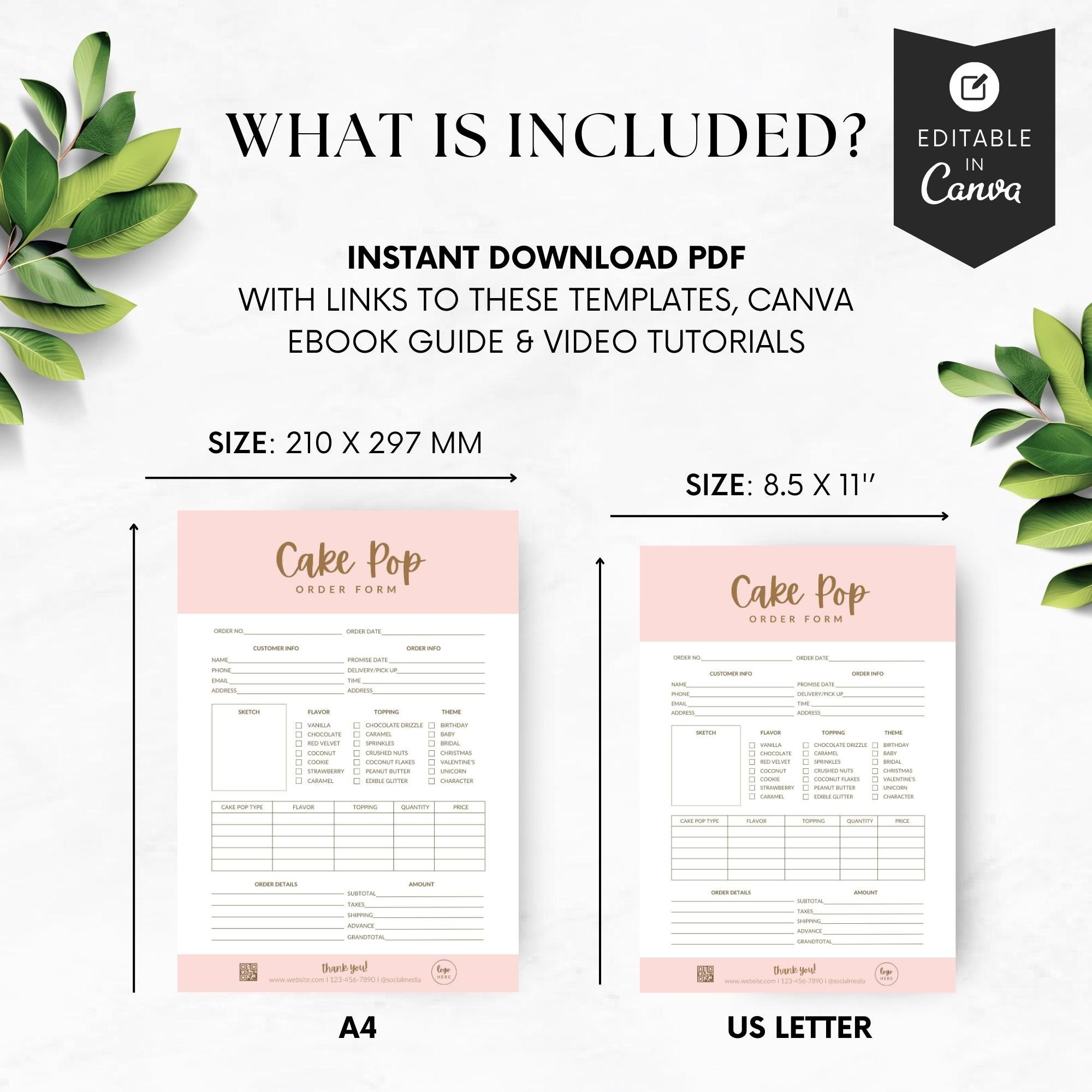Printable Cakepop Order Form, Cake Pop Templates for Canva, Cakesicles ...