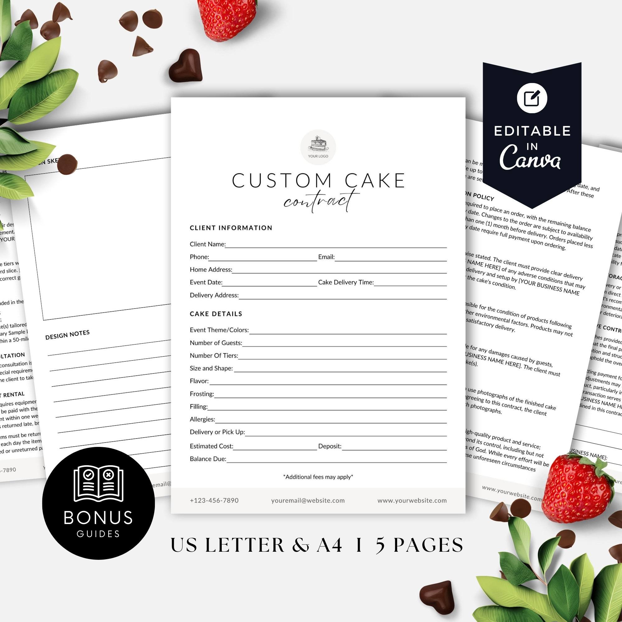 Cake Order Contract Template, Editable Custom Cake Agreement, Bakery ...