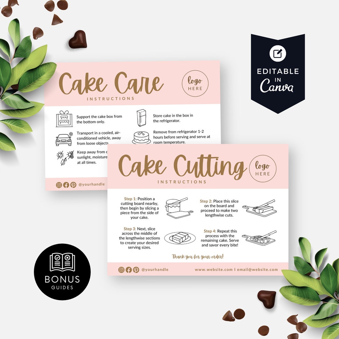 Cake Care and Cutting Guide Card, Printable Serving Instructions ...