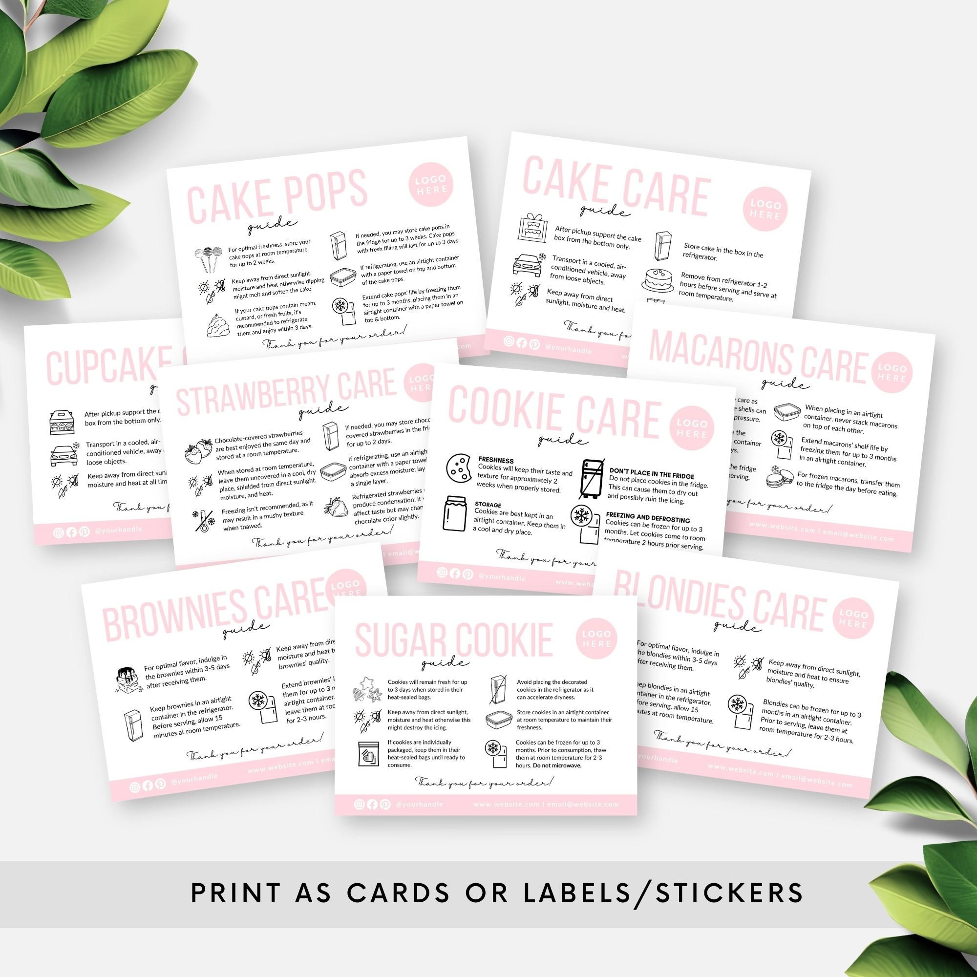 Minimalist Bakery Care Cards, Cake Care Instructions Card, Home Bakery ...