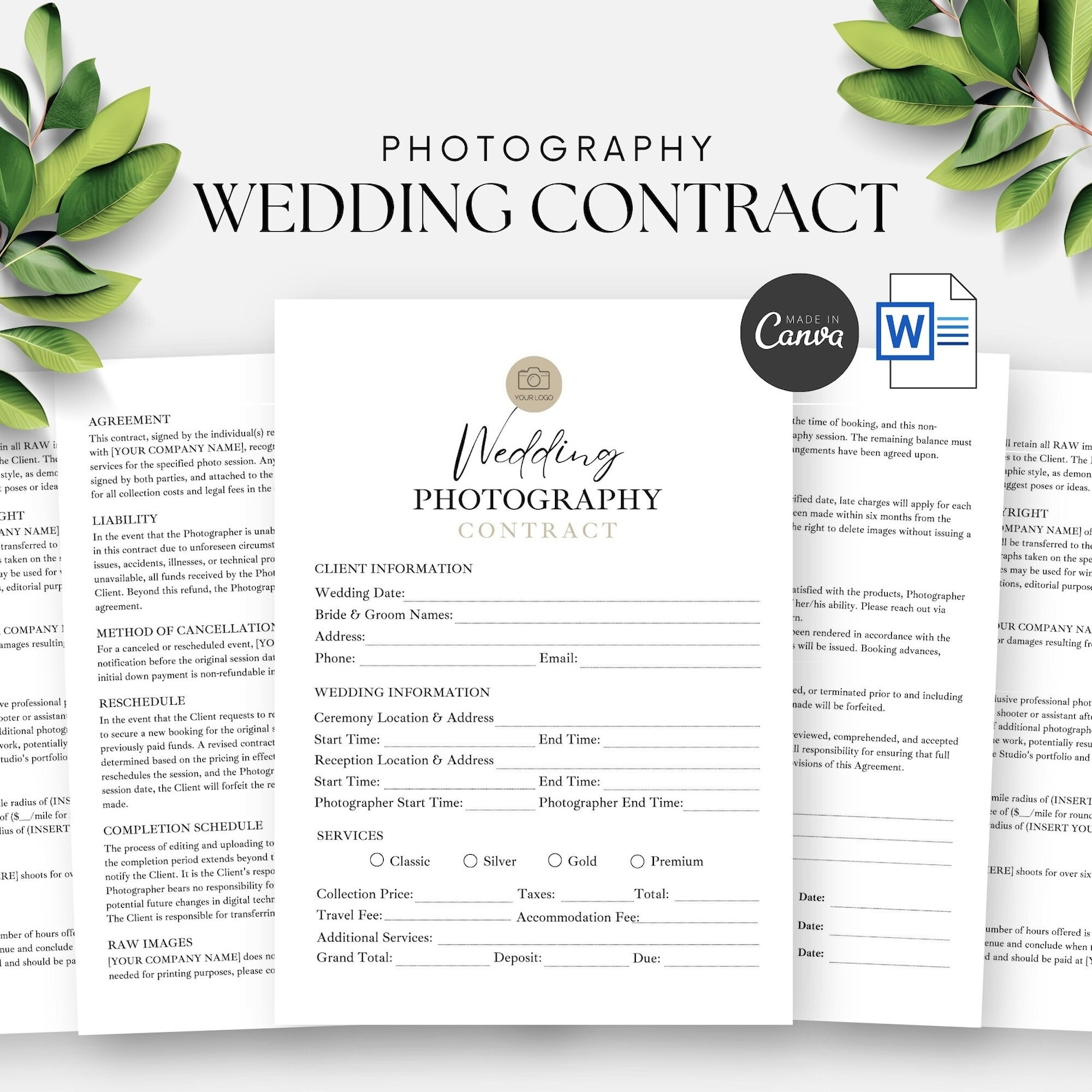 Wedding Photography Contract Canva Template, Printable Wedding Forms ...