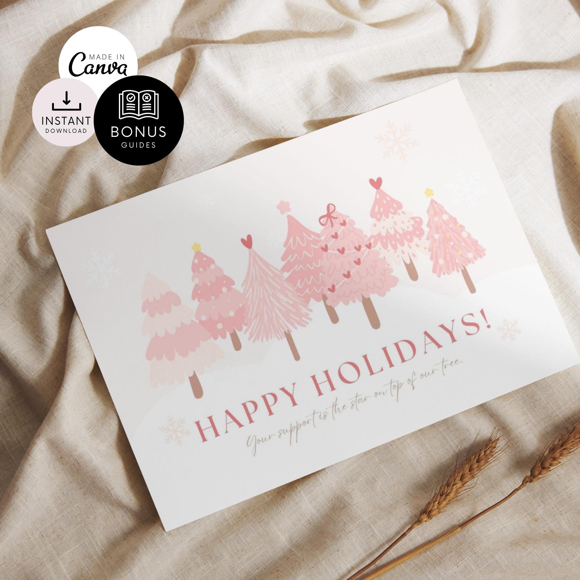 Pink Christmas Thank You Card Small Business Editable Canva Template ...