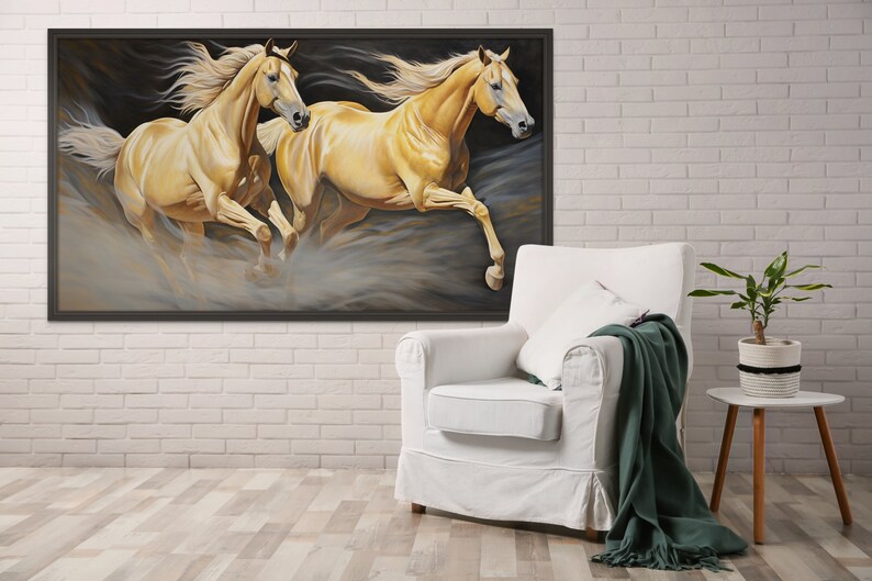 Two Golden Akhal Teke Horses V5, Oil Paint, Samsung Frame TV Art ...