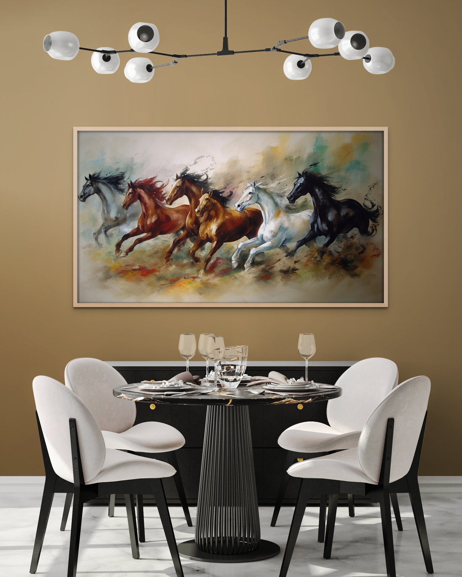 Six Running Horses, Feng Shui, Oil Paint, Samsung Frame TV Art, Digital ...