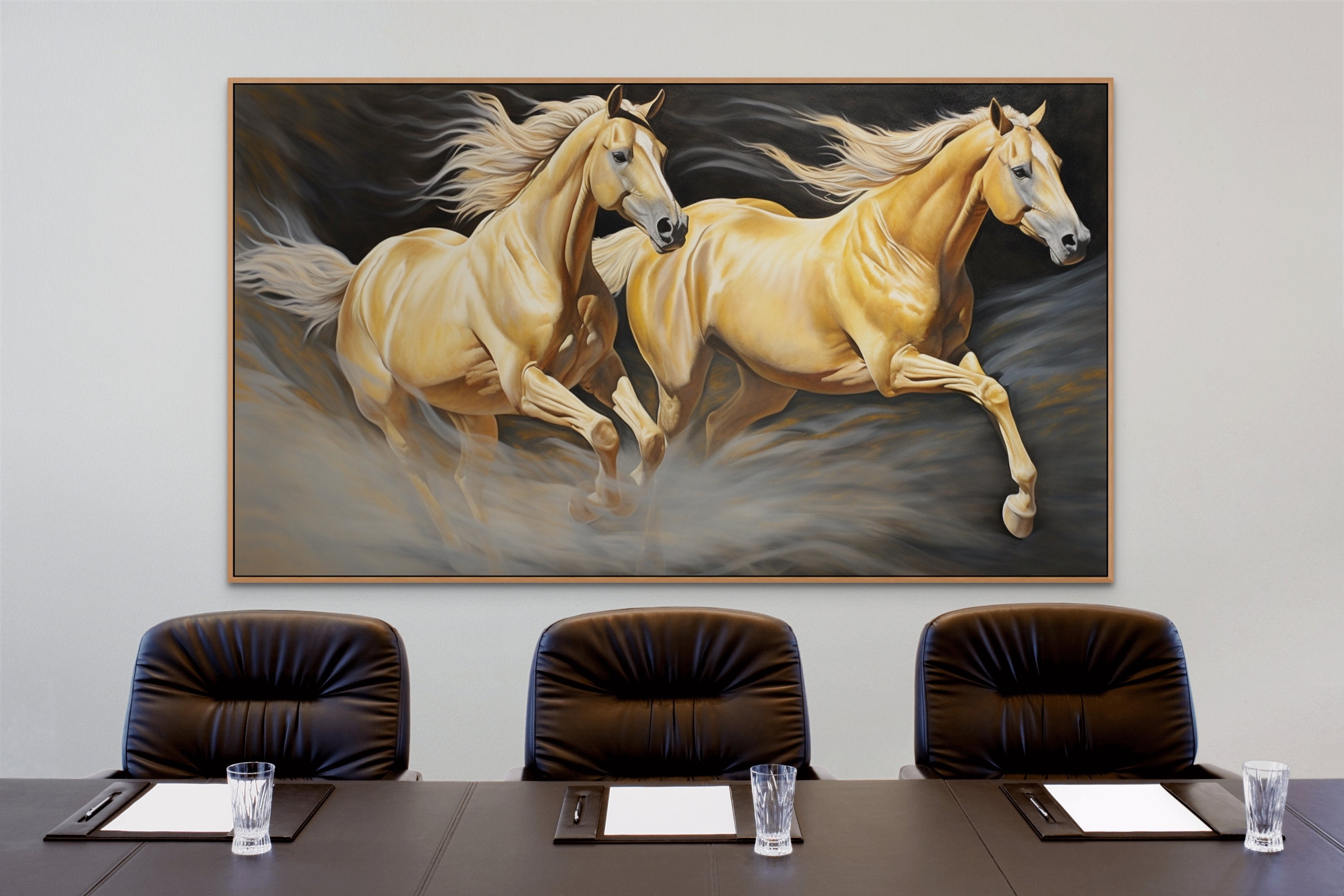 Two Golden Akhal Teke Horses V5, Oil Paint, Samsung Frame TV Art ...
