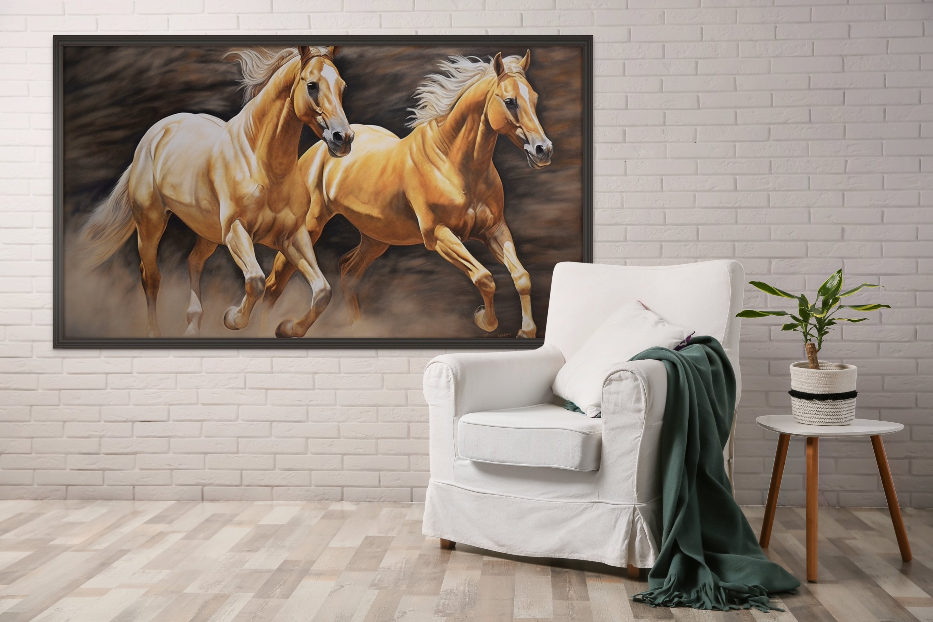 Two Golden Akhal Teke Horses V2, Oil Paint, Samsung Frame TV Art ...