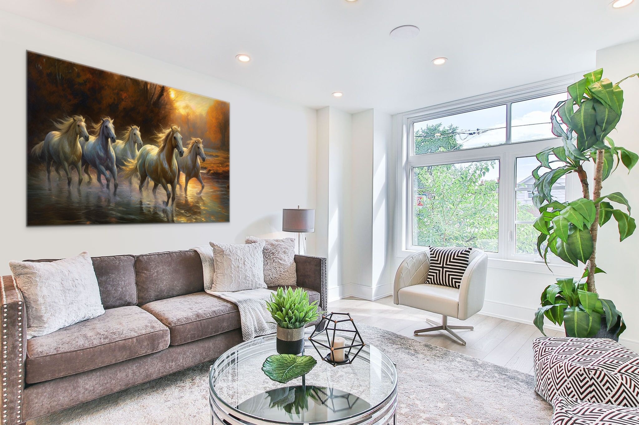 Five Running Horses, Over Water, Oil Paint, Samsung Frame TV Art ...