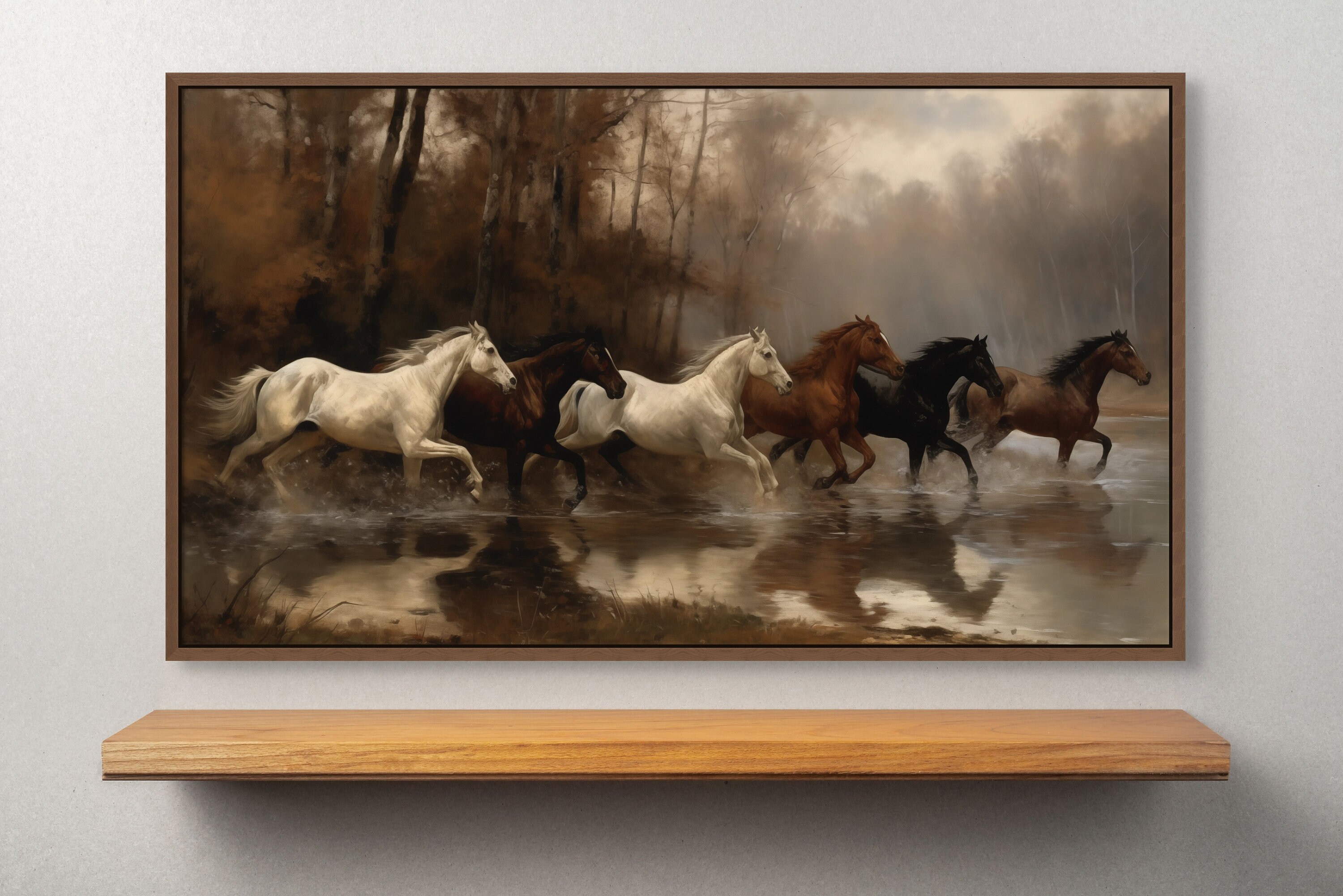 Six Running Horses, Oil Paint, Samsung Frame TV Art, Digital Download ...
