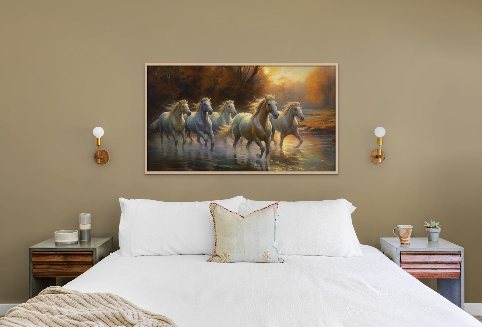 Five Running Horses, Over Water, Oil Paint, Samsung Frame TV Art ...