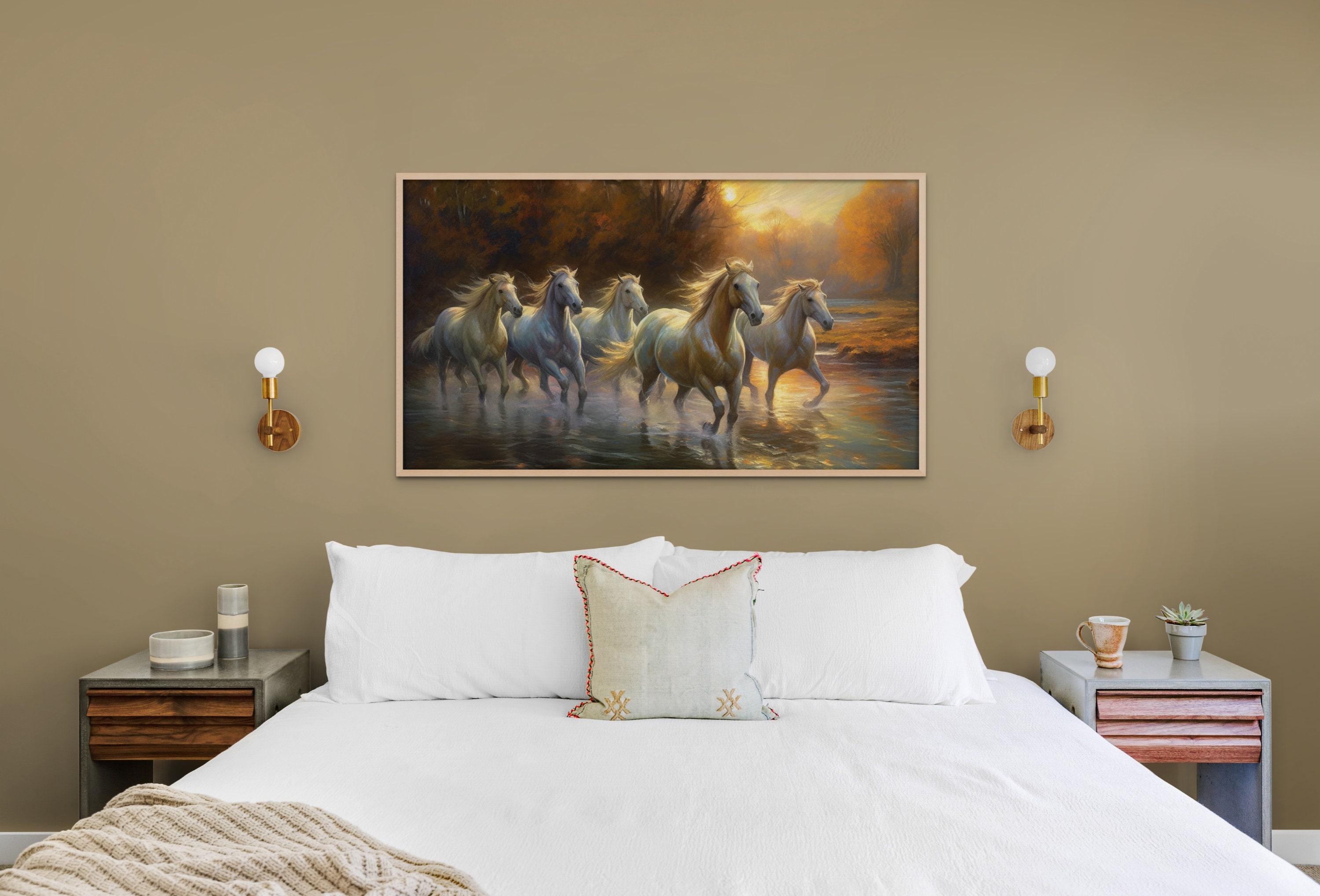 Five Running Horses, Over Water, Oil Paint, Samsung Frame TV Art ...