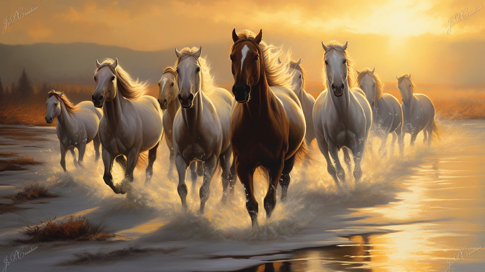 Nine Running Horses, Samsung Frame TV Art, Wall Art, Digital Download ...