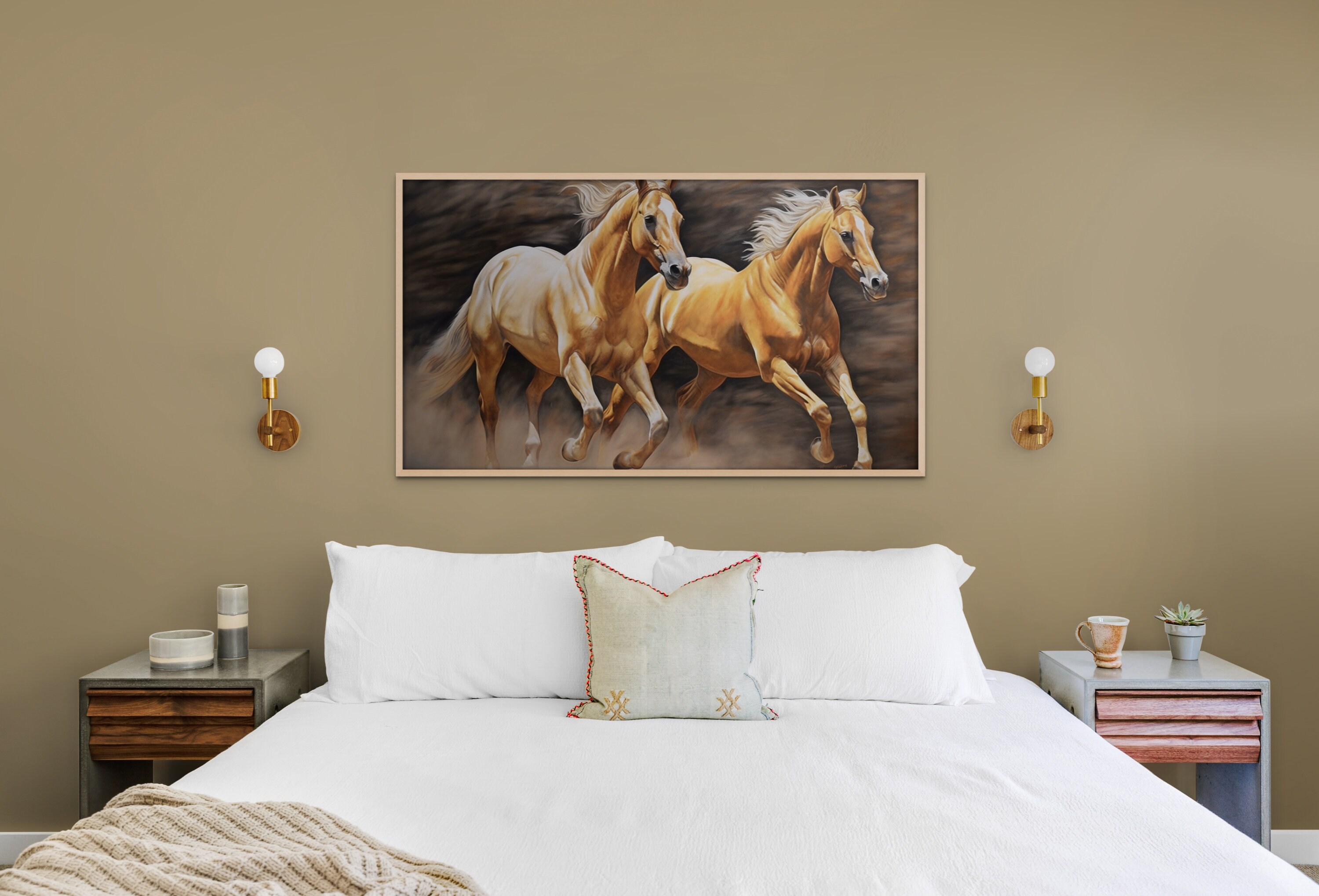 Two Golden Akhal Teke Horses V2, Oil Paint, Samsung Frame TV Art ...